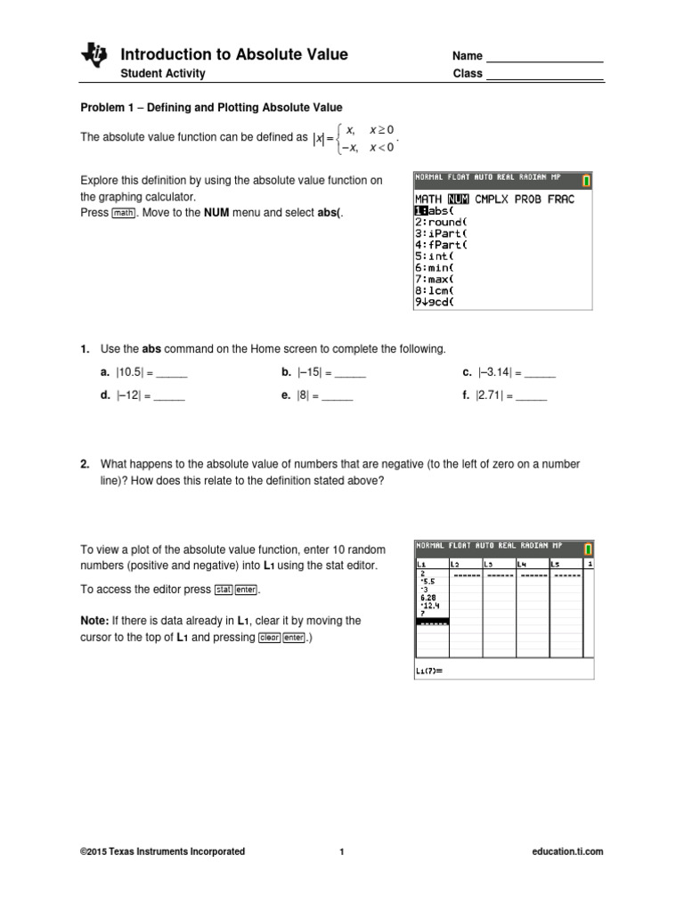 Introduction To Absolute Value Student | PDF | Function (Mathematics ...