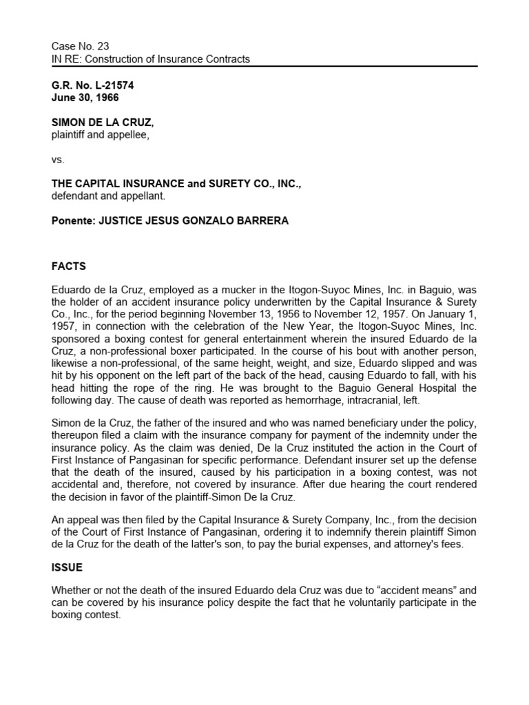 Dela Cruz Vs The Capital Insurance Nas Surety | PDF | Insurance | Indemnity