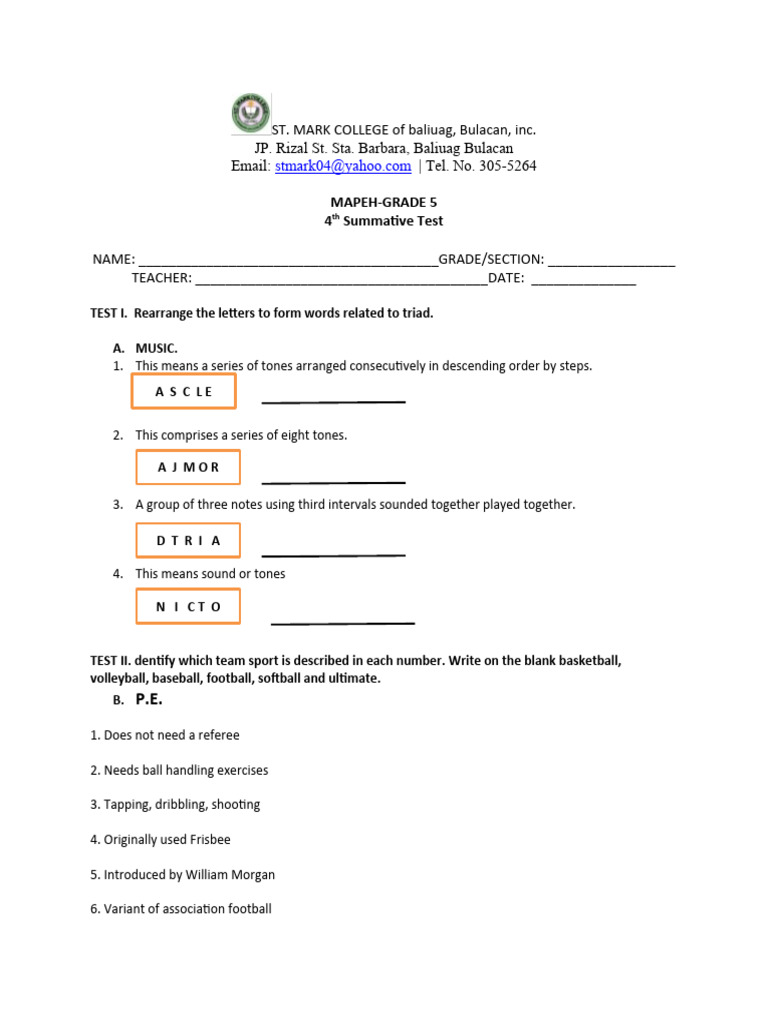 4th SUM MAPEH 5 | PDF