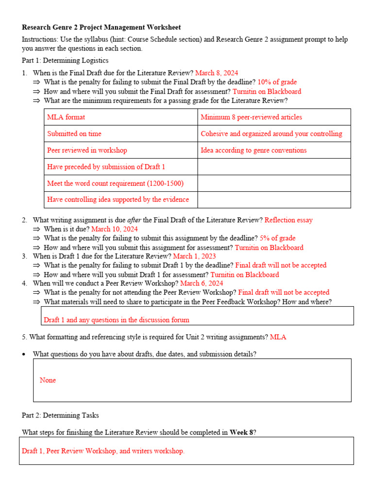 Research Genre 2 Project Worksheet 1302 | PDF | Turnitin | Peer Review
