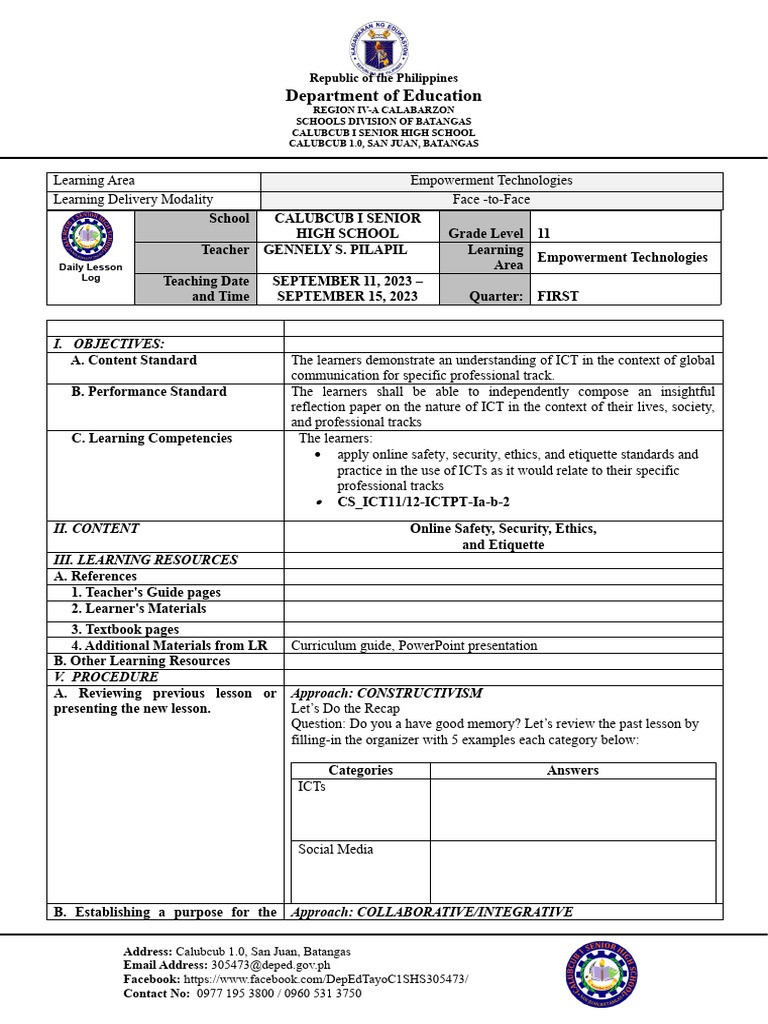 DLL Emp Tech Week 1 | PDF | Educational Technology | Learning