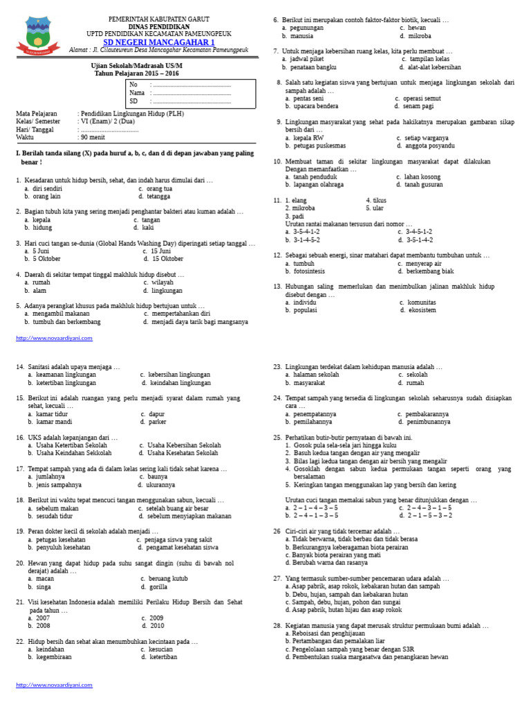 (123dok - Com) Soal Soal Latihan Us M Kelas 6 SD Mi Lengkap Format Word Doc Ukk PLH Kls 6 | PDF