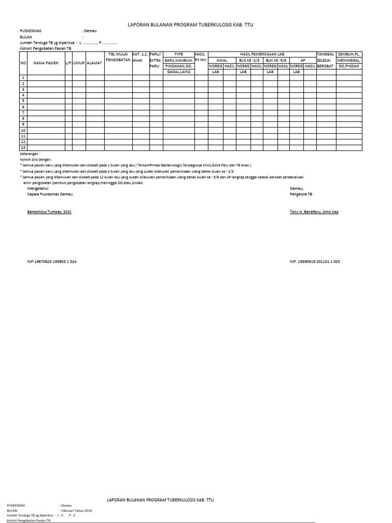 Laporan Bulanan TB Tahun 2024 | PDF