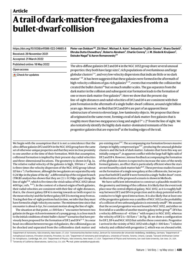 A Trail of Dark-Matter-Free Galaxies From A Bullet-Dwarf Collision | PDF | Galaxy | Dark Matter