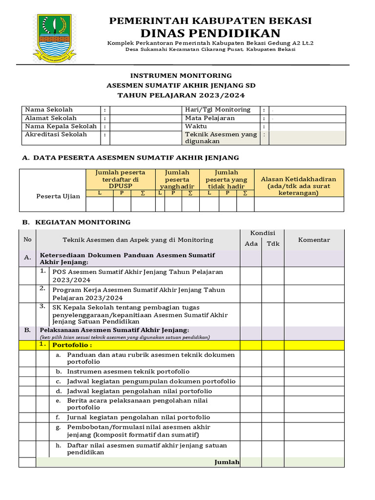 Instrumen Monitoring USP-SD TA 2023-2024 | PDF