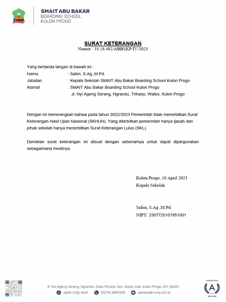 Surat Keterangan Tidak Ada SKHUN 2023 | PDF