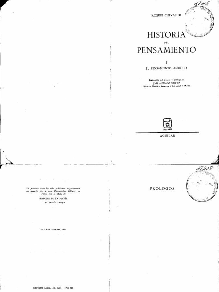 Jacques Chevalier Historia Del Pensamiento Tomo I | PDF