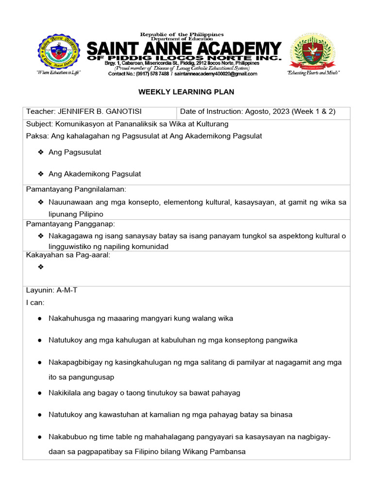 WLP Week 1 & 2 | PDF