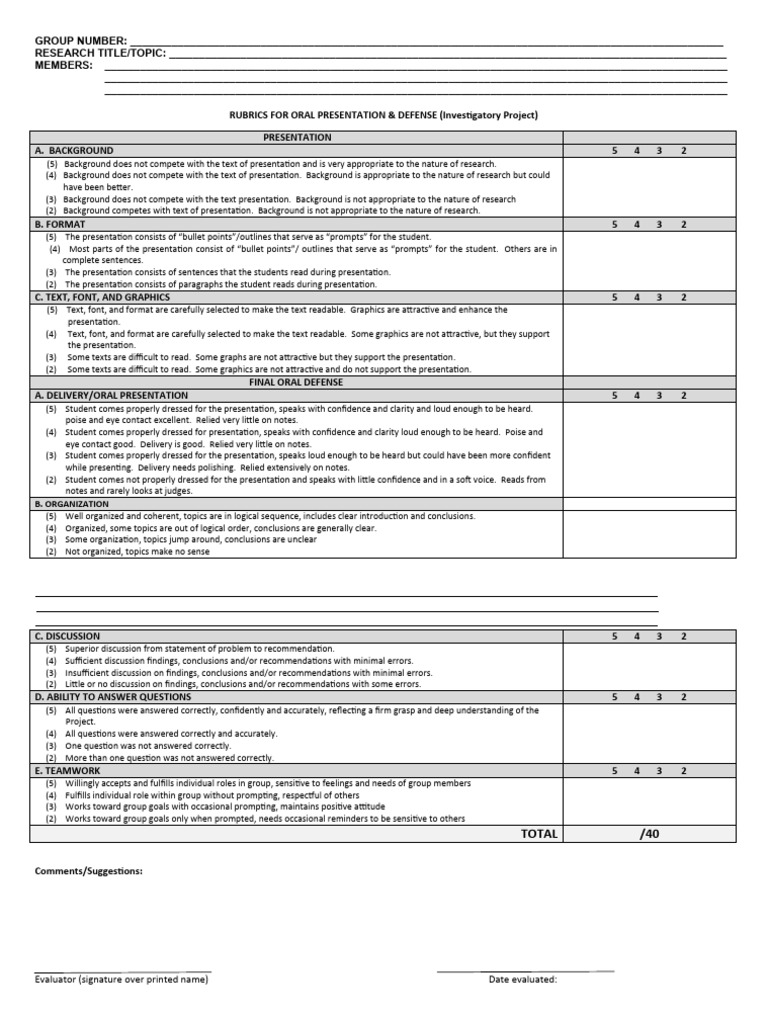 Rubrics Final Oral Defense | PDF | Human Communication | Cognition