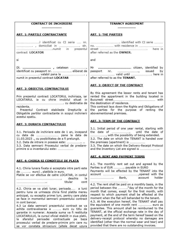 Contract Bilingv Model | Download Free PDF | Lease | Leasehold Estate