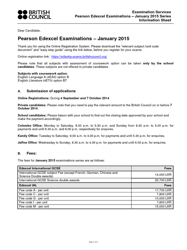 Pearson Edexcel January 2015 Exam Info | PDF | Gce Advanced Level ...