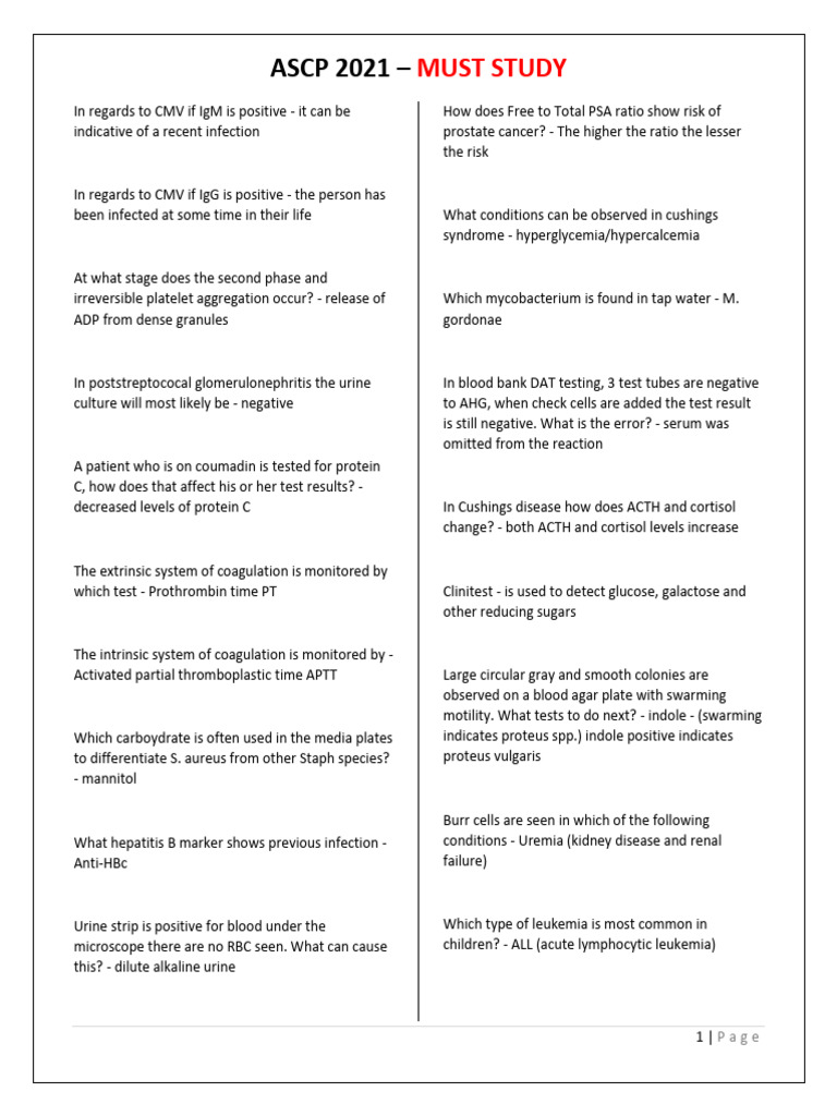 Ascp 2021 Must Study | PDF | Blood Type | Anemia