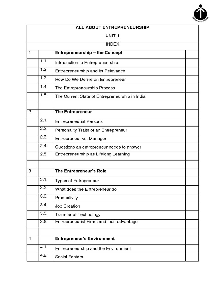Unit - 1 All About Entrepreneurship | PDF | Entrepreneurship | Startup ...