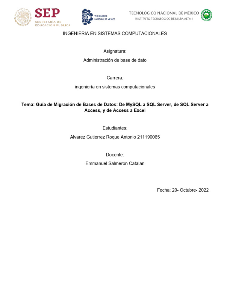 Prueba Migración de Bases de Datos | PDF | Mi sql | Servidor SQL de ... Prueba Migración de Bases de Datos | PDF | Mi sql | Servidor SQL de ...