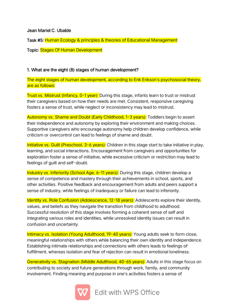 Task #5 Stages of Human Development | PDF | Developmental Psychology ...