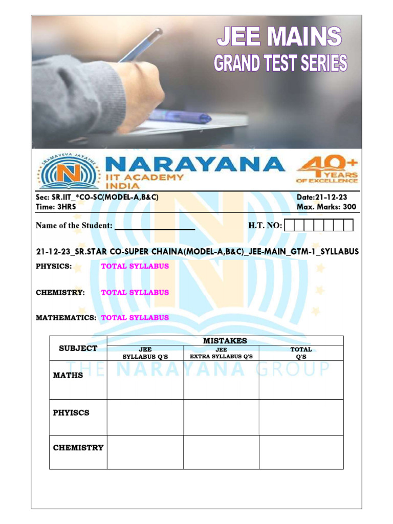 Sample Mains Paper Narayana | PDF
