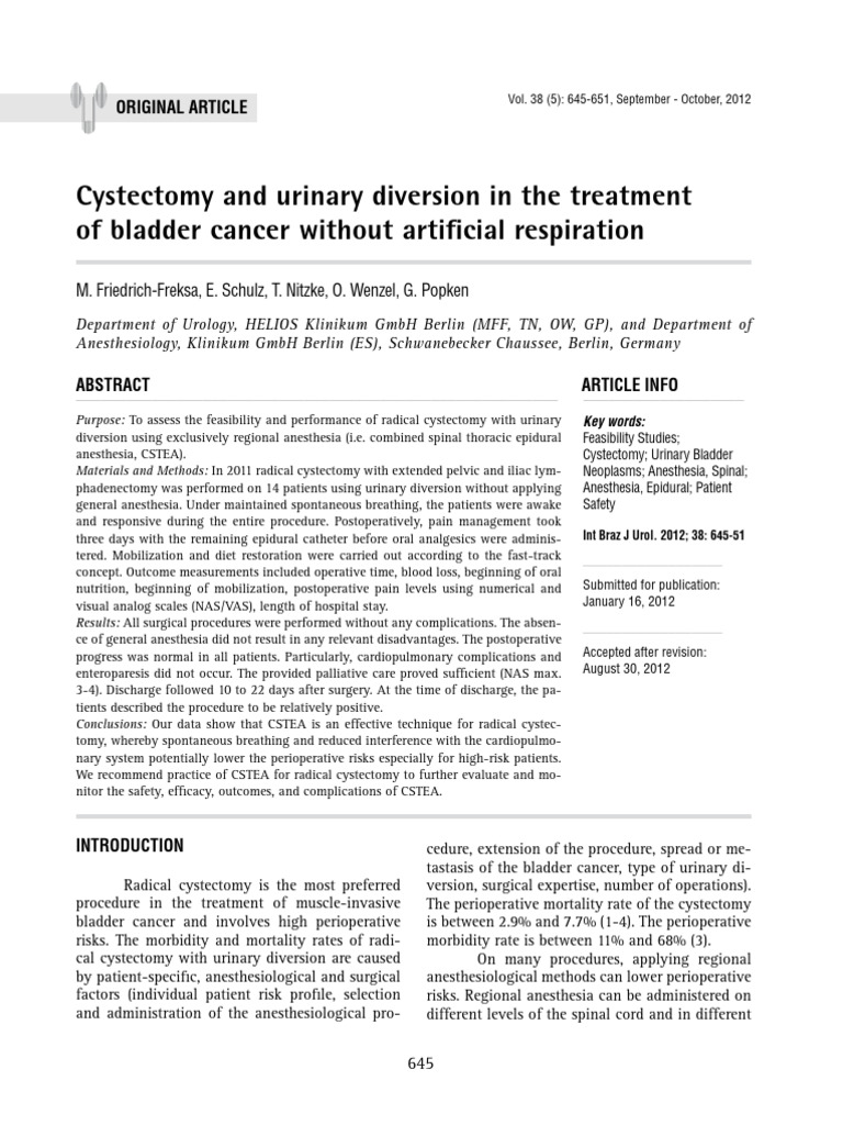 Cystectomy and Urinary Diversion in The Treatment of Bladder Cancer ...