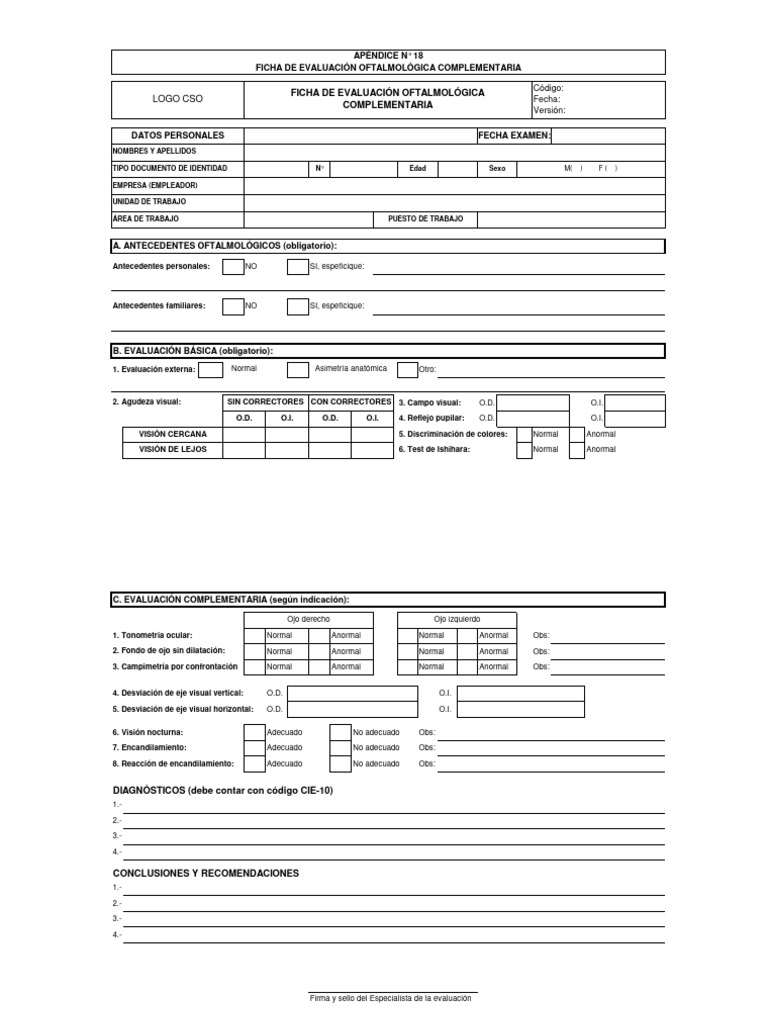 Apéndice 18 - Ficha de Evaluación Oftalmológica Complementaria | PDF | Rasgos faciales | Ojo humano