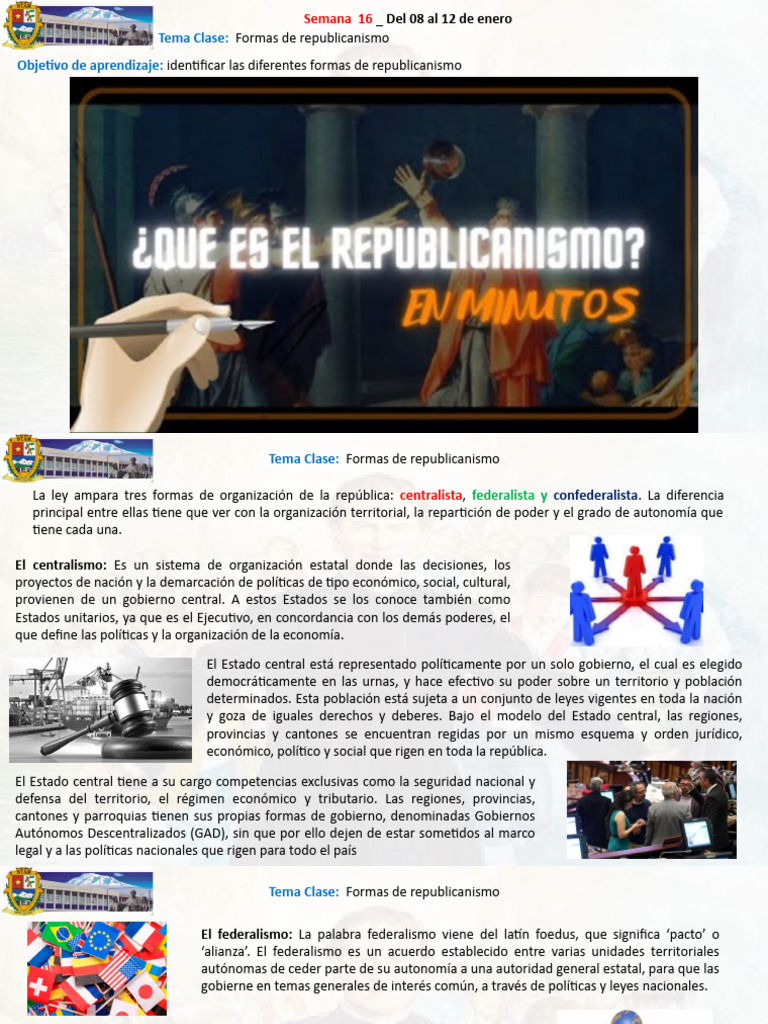 1BGU - Formas de Republicanismo | PDF | Gobierno | Federación