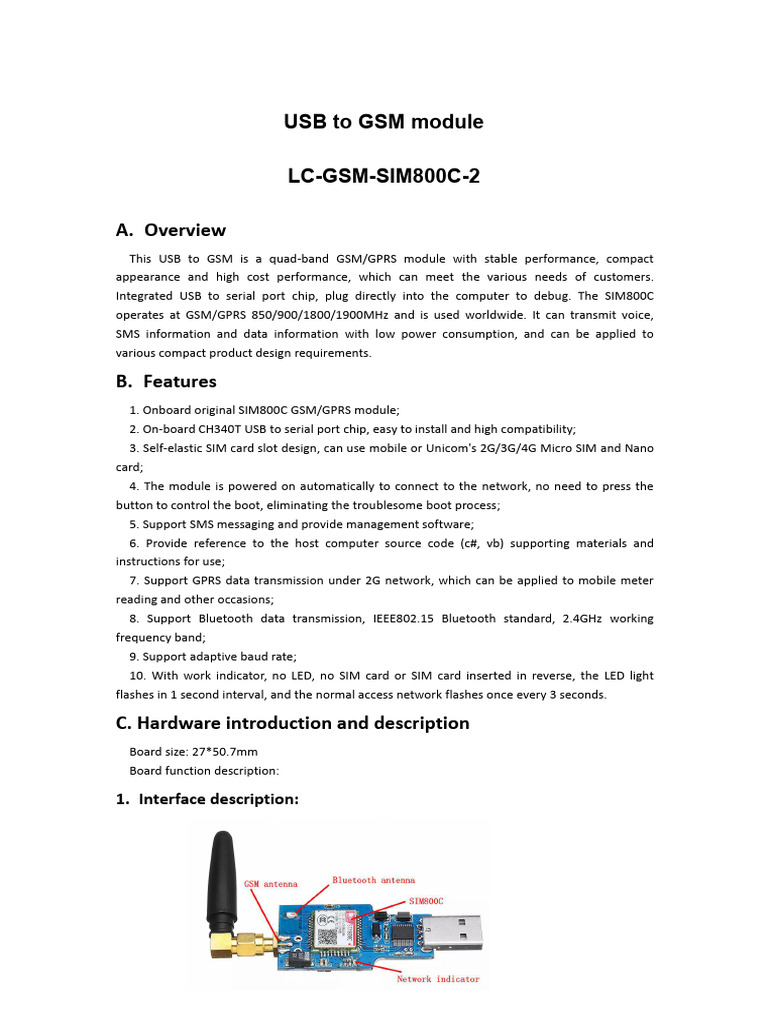 Usb To GSM Module LC GSM Sim800c 2 Manual Optimized | PDF | Internet ...