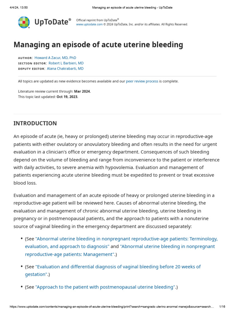 Managing An Episode of Acute Uterine Bleeding - UpToDate | PDF ...