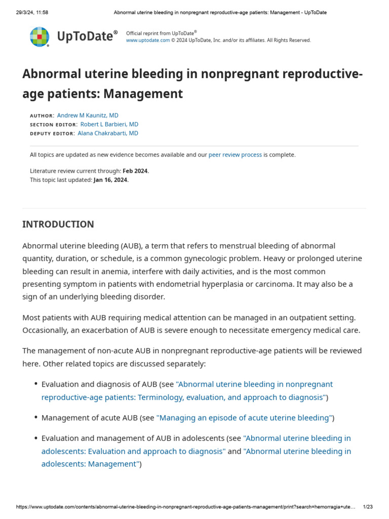 Abnormal Uterine Bleeding in Nonpregnant Reproductive-Age Patients ...