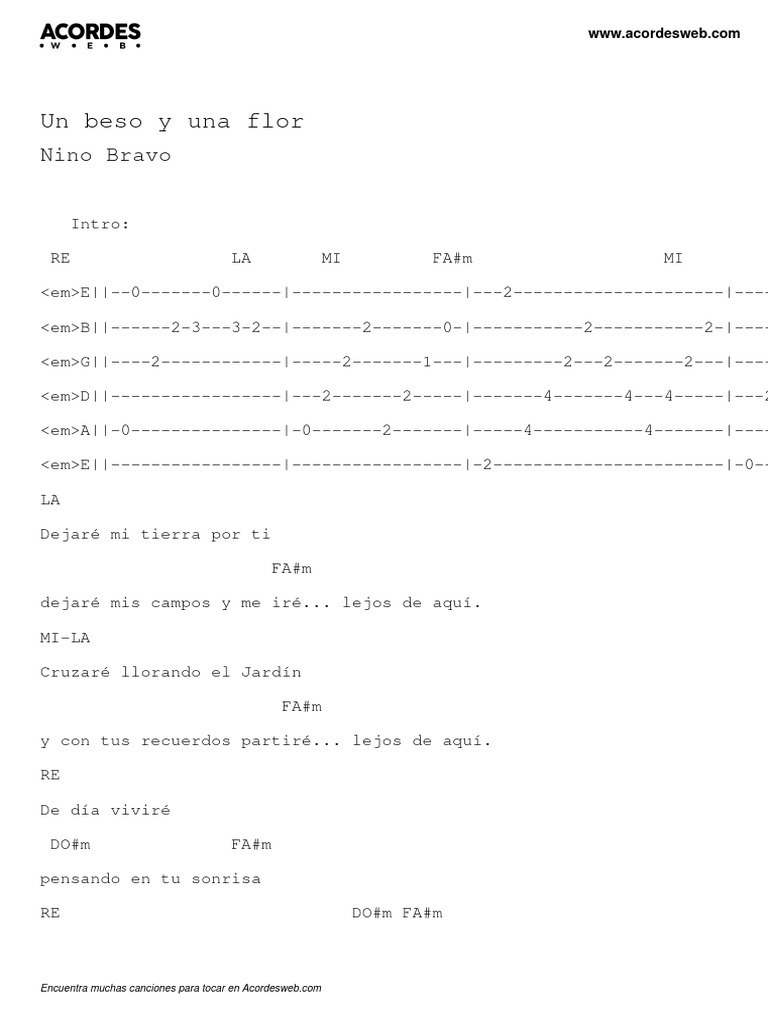 Acordes "Un beso y una flor" Nino Bravo | PDF