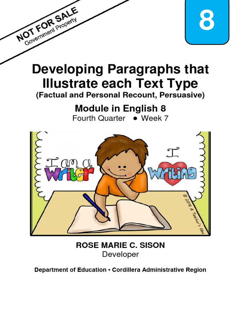 Engl8 Q4 W7 Developing Paragraphs That Illustrate Each Text Type | PDF | Kibbutz | Paragraph