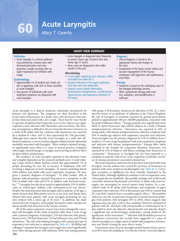 Acute Laryngitis Overview and Diagnosis | PDF | Common Cold | Pneumonia