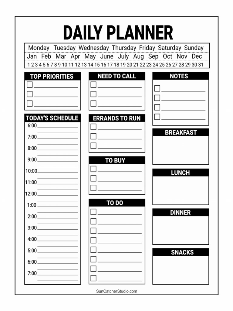 Printable Daily Planner Template 1 010101 Fefefe | PDF