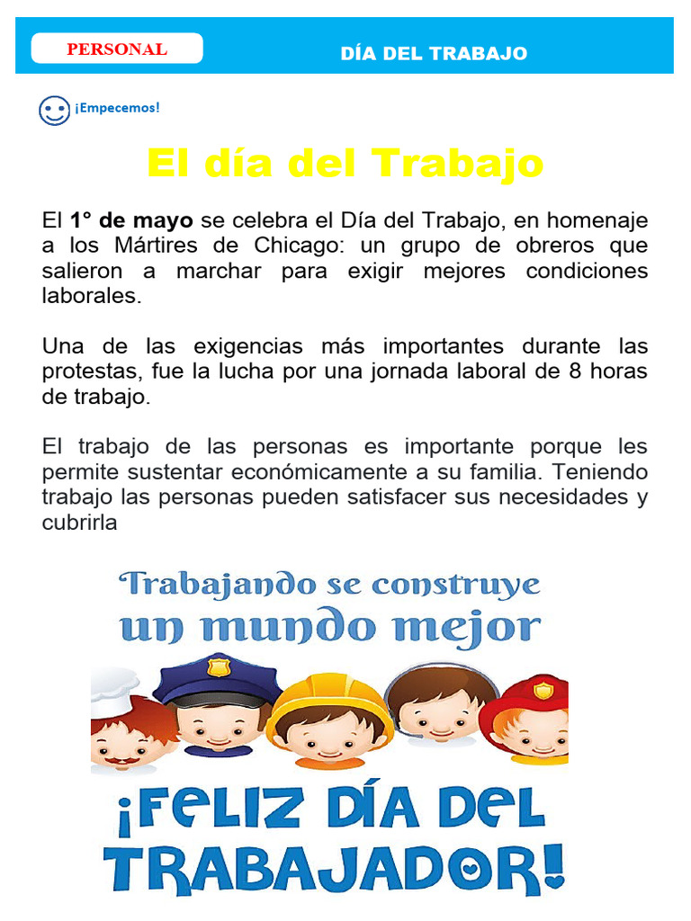 D1 A2 Ficha Ps. Día Del Trabajo | PDF
