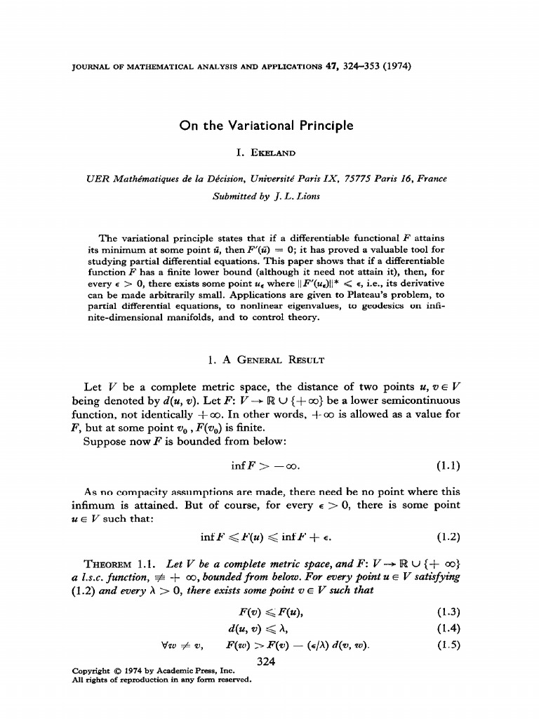 Ekeland 1974 | PDF | Functional Analysis | Differential Geometry