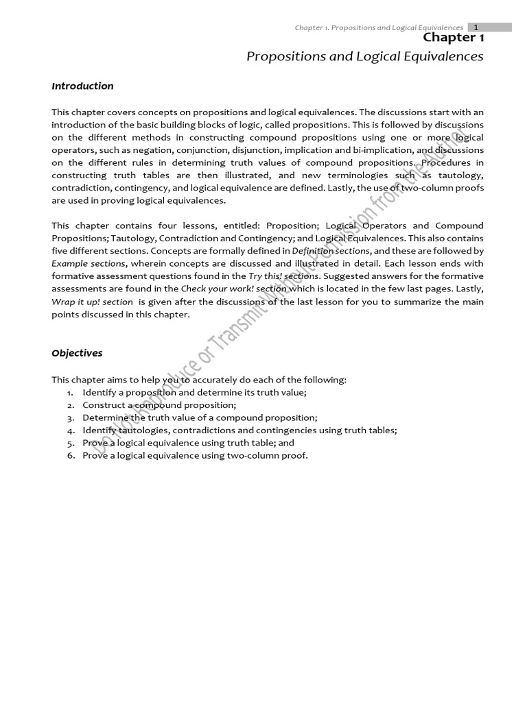 Chapter 1 Propositions and Logical Equivalences | PDF | If And Only If | Proposition