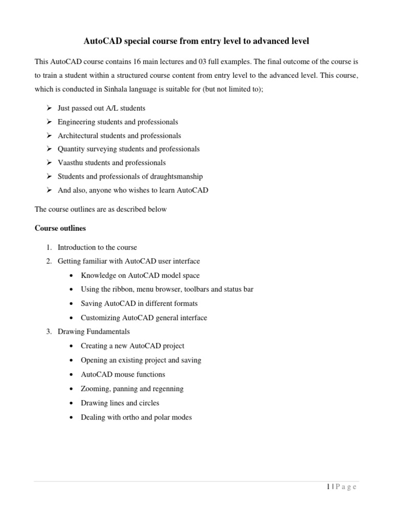 AutoCAD Special Course From Entry Level To Advanced Level | PDF | Auto ...