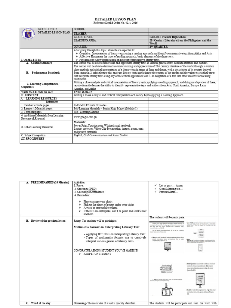 2 DLP Literature | PDF | Speed Reading | Reading Comprehension
