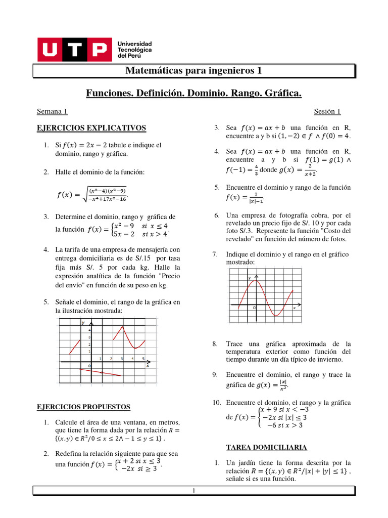 S01.s1 Separata de Ejercicios | PDF | Función (Matemáticas) | Matemáticas
