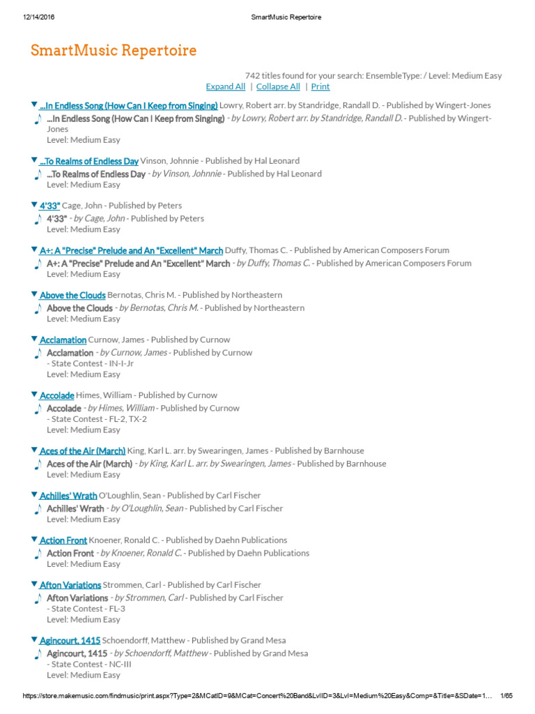 SmartMusic Concert Band Repertoire | PDF