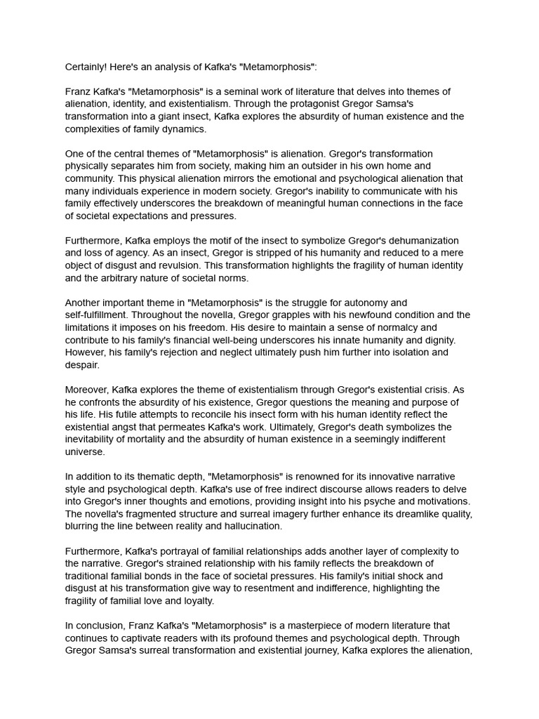 Metamorphosis Summary | Download Free PDF | The Metamorphosis ...