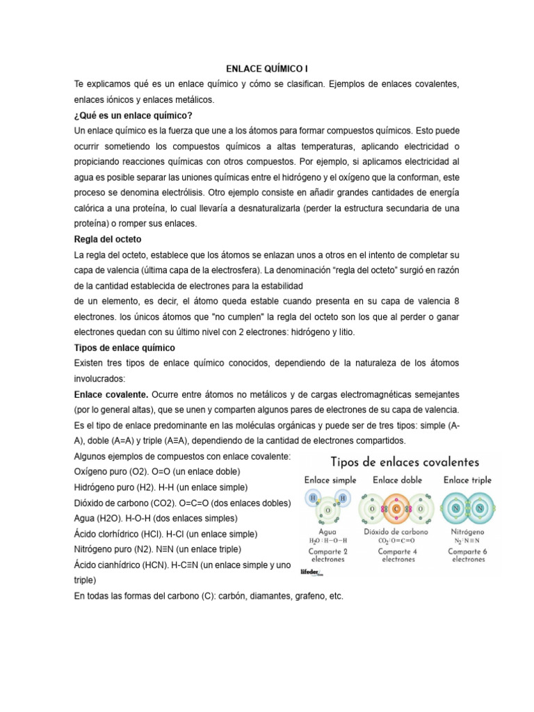 Tipos de Enlaces Químicos Explicados | PDF | Enlace químico | Química