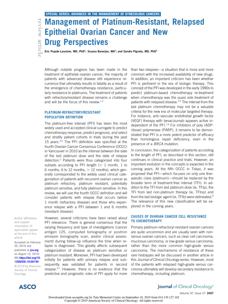 Platinum Resistant EOC JCO Review | PDF | Ovarian Cancer | Chemotherapy