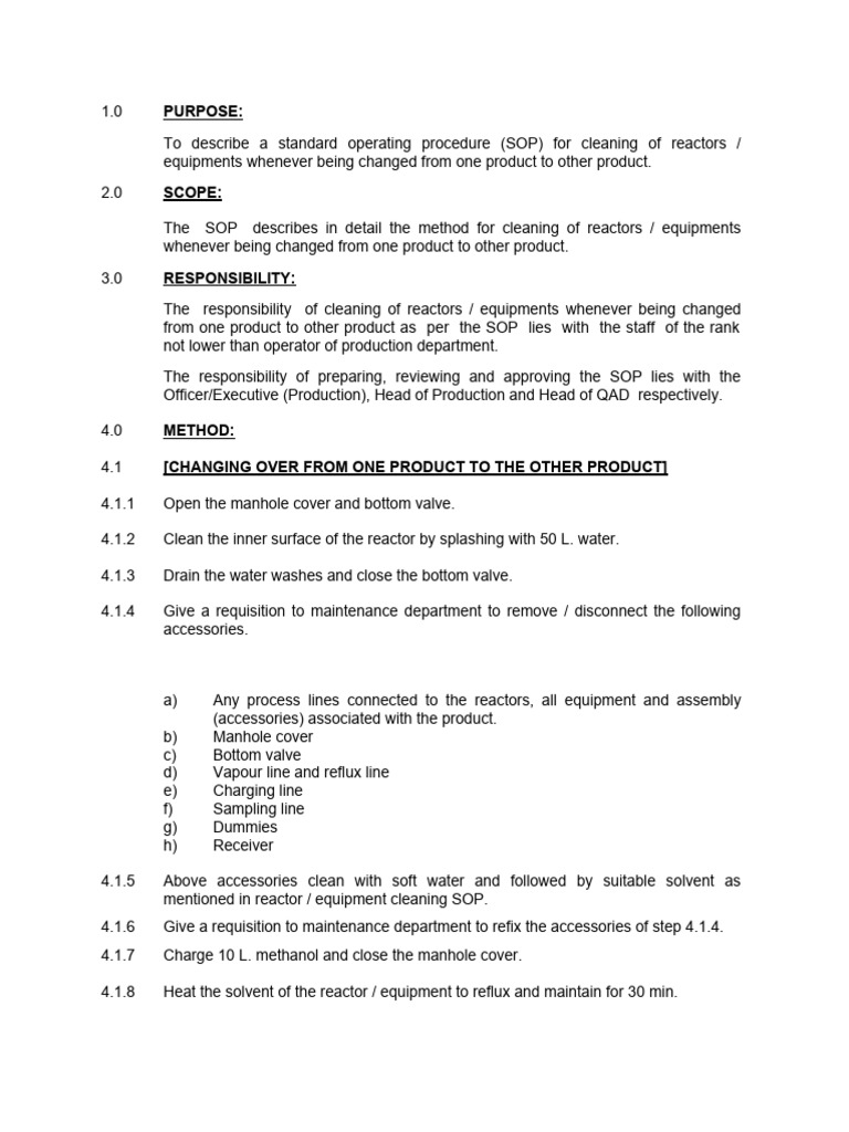 Reactor Cleaning SOP for Product Change | PDF | Valve