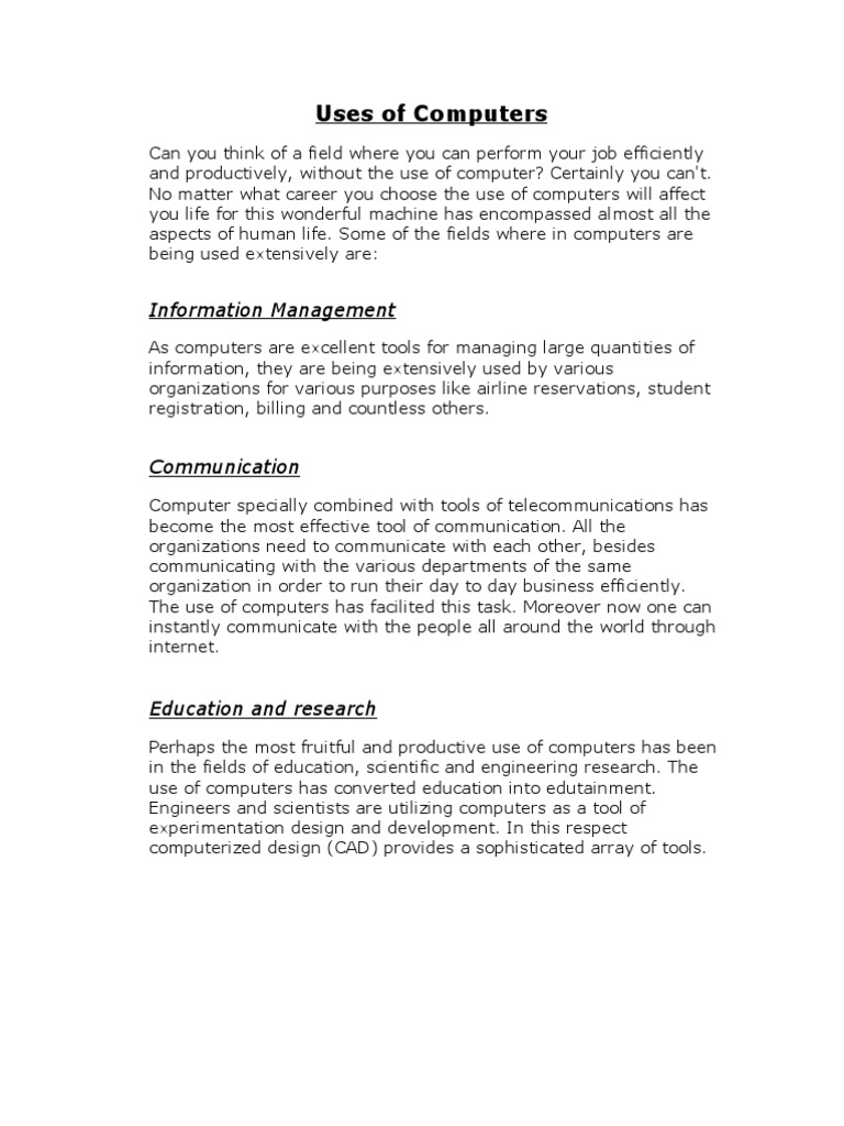 Uses of Computers | PDF | Integrated Circuit | Random Access Memory