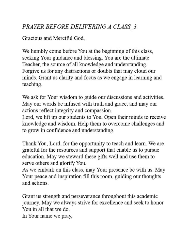 Prayer for Class Guidance and Blessing | PDF