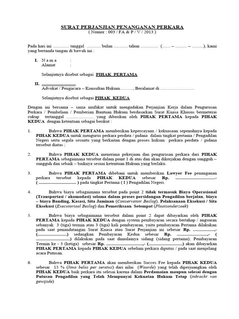 Surat Perjanjian Penanganan Perkara (SPPP) | PDF