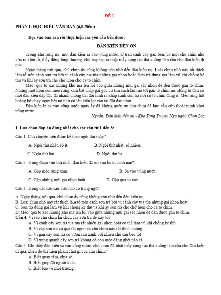 Văn 7 - Đề ôn GK II | PDF