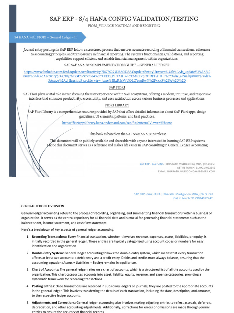 SAP S4 Hana FIORI General Ledger Posting and Reporting 1714340697 | PDF ...