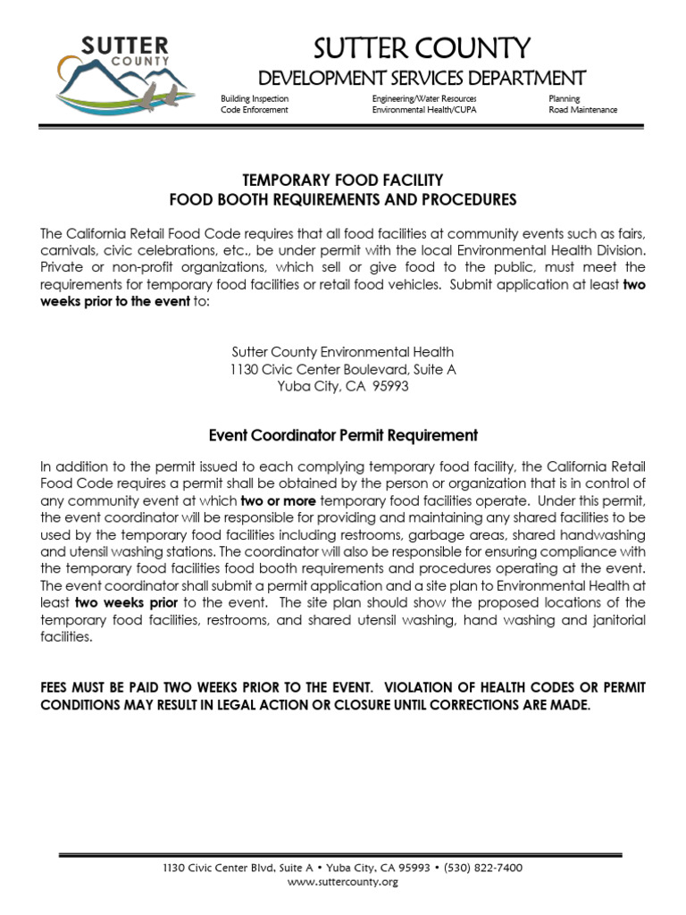 Sutter County Temporary Food Booth Guidelines | PDF | Hand Washing | Waste