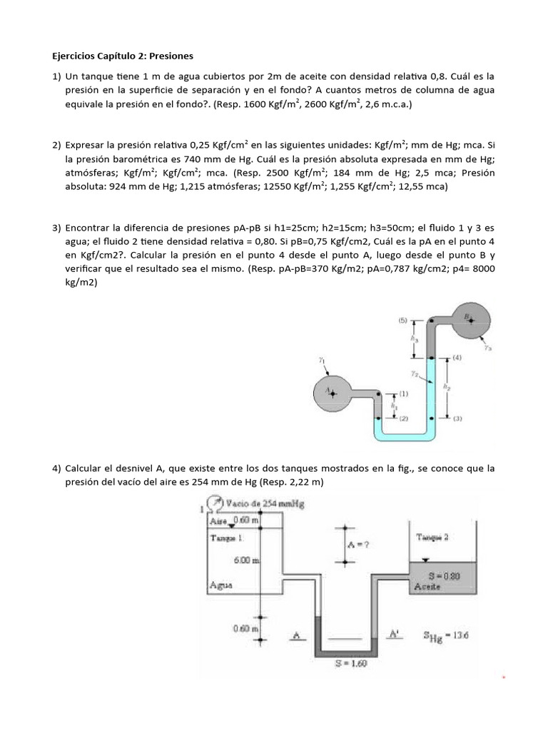 Ejercicios CapÃ Tulo 2 Presiones y Fuerzas Sobre Superficies | PDF | Presión | Física