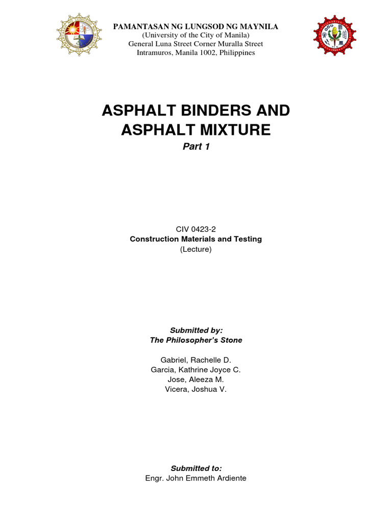 Written Report - Asphalt Binders and Asphalt Mixtures (Part 1) - The ...