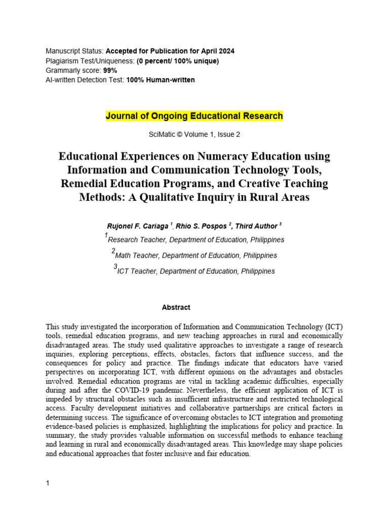 Journal of Ongoing Educational Research (JOER) Template | PDF ...